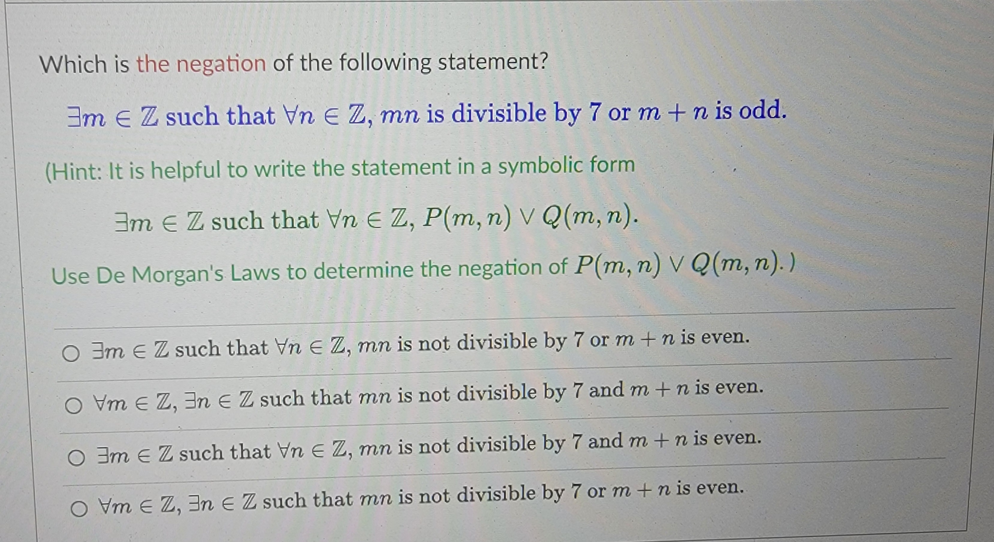 Solved Which is the negation of the following | Chegg.com