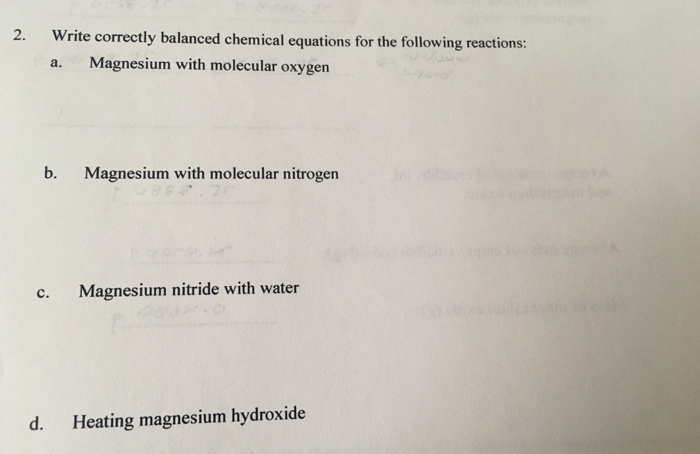 Solved Write correctly balanced chemical equations for the | Chegg.com