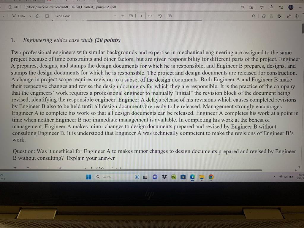Solved 1. Engineering ethics case study (20 points) Two | Chegg.com