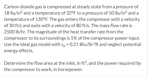 Solved Carbon dioxide gas is compressed at steady state from | Chegg.com