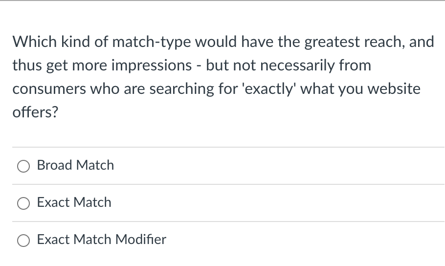 Solved Which kind of match-type would have the greatest | Chegg.com