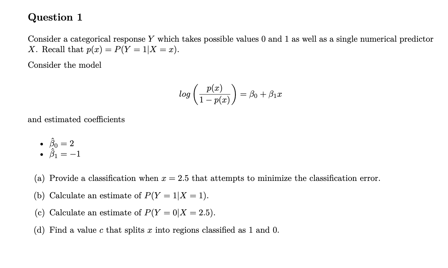 Solved Consider a categorical response Y which takes | Chegg.com