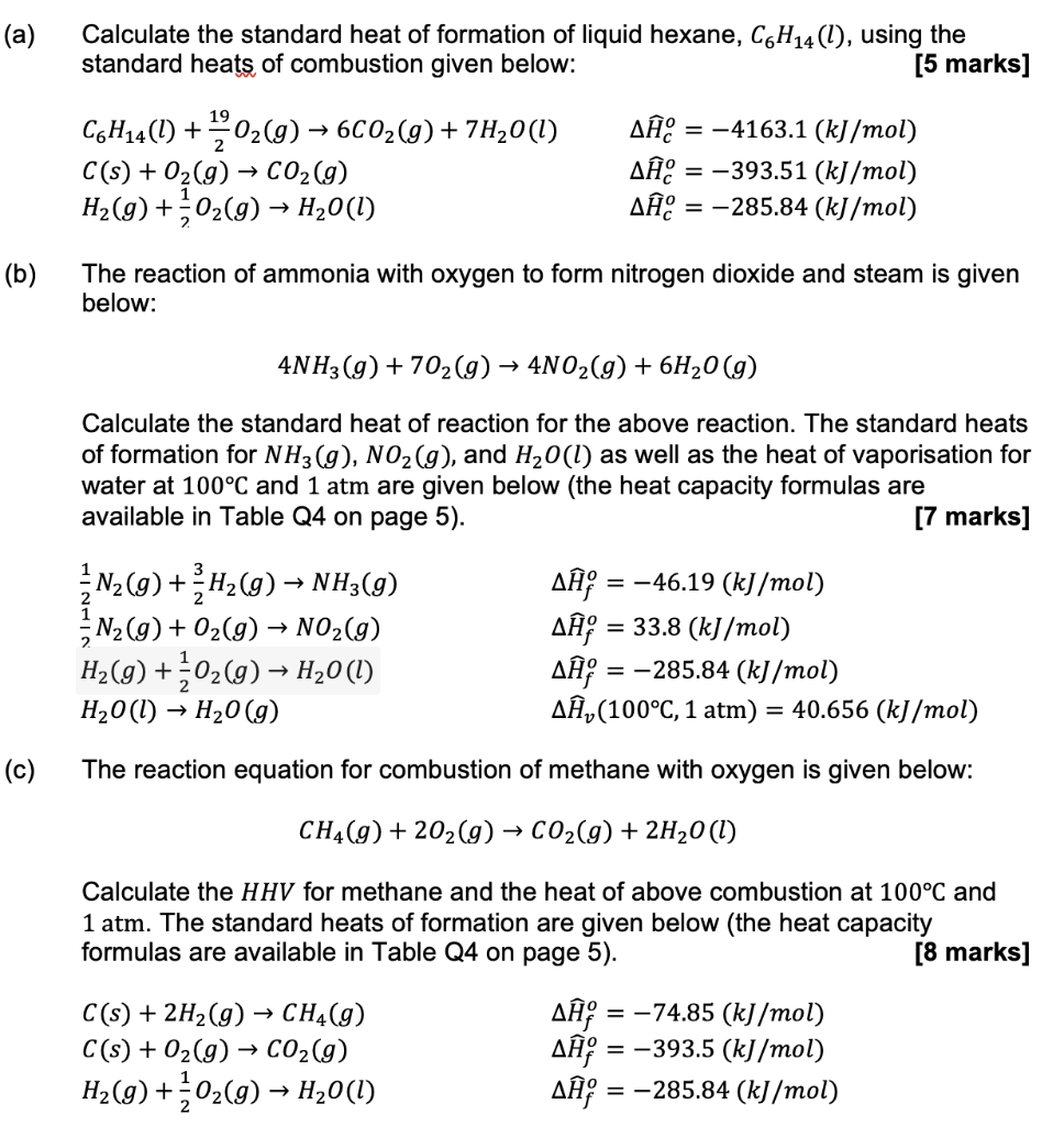 Solved (a) Calculate the standard heat of formation of | Chegg.com