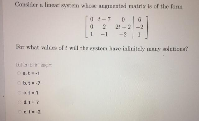 Solved Consider a linear system whose augmented matrix is of | Chegg.com