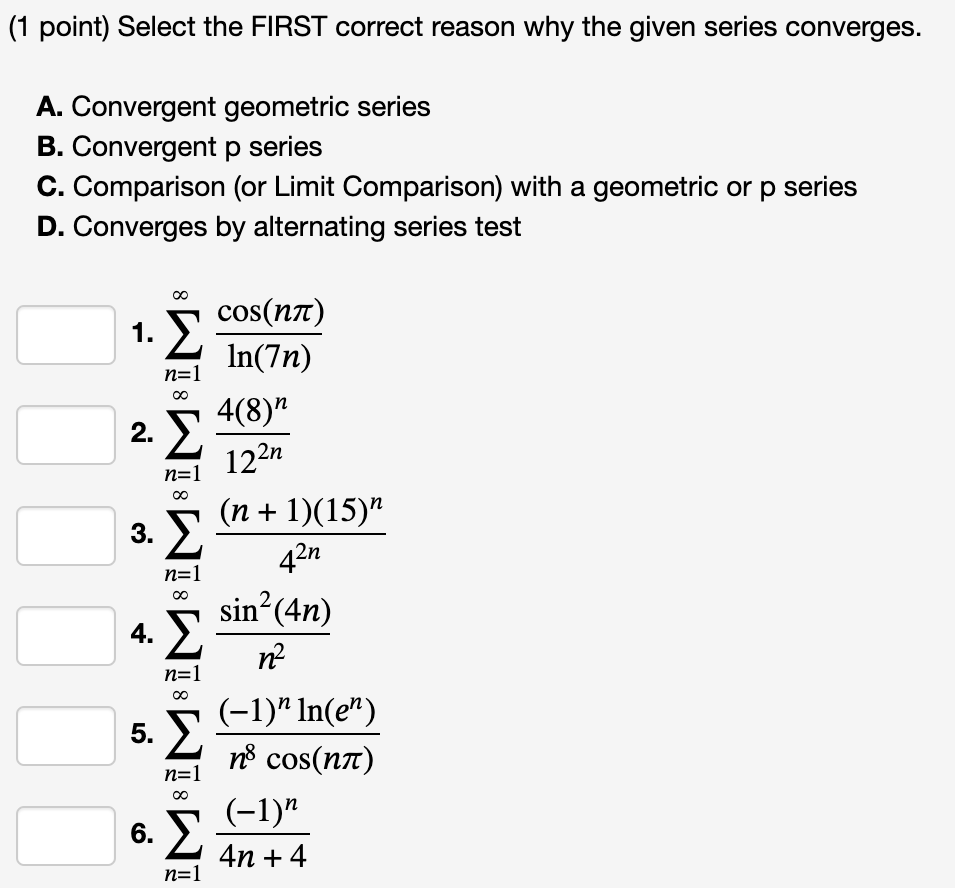 Solved (1 ﻿point) ﻿Select the FIRST correct reason why the | Chegg.com