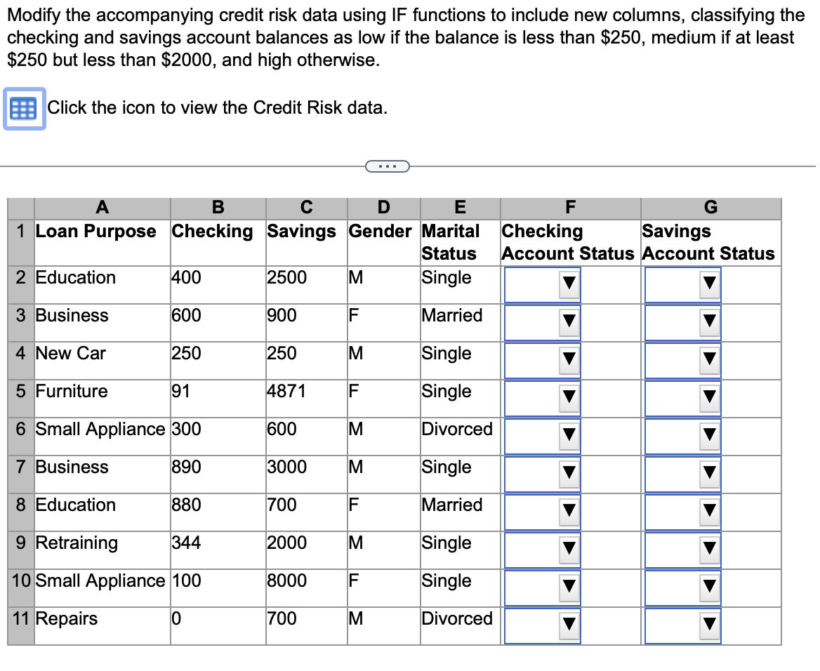 Modify the accompanying credit risk data using IF | Chegg.com