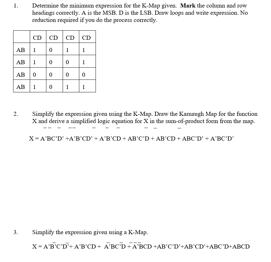 Solved 1. Determine the minimum expression for the K-Map | Chegg.com