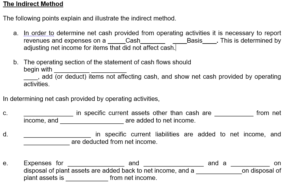 Solved The Indirect Method The following points explain and | Chegg.com