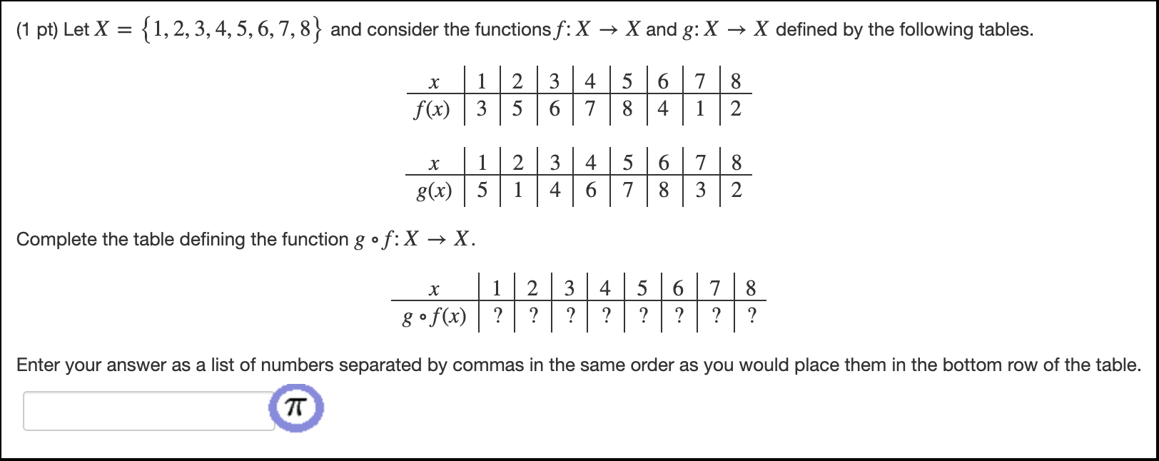Solved (1 pt) Let X = {1, 2, 3, 4, 5, 6, 7,8} and consider | Chegg.com