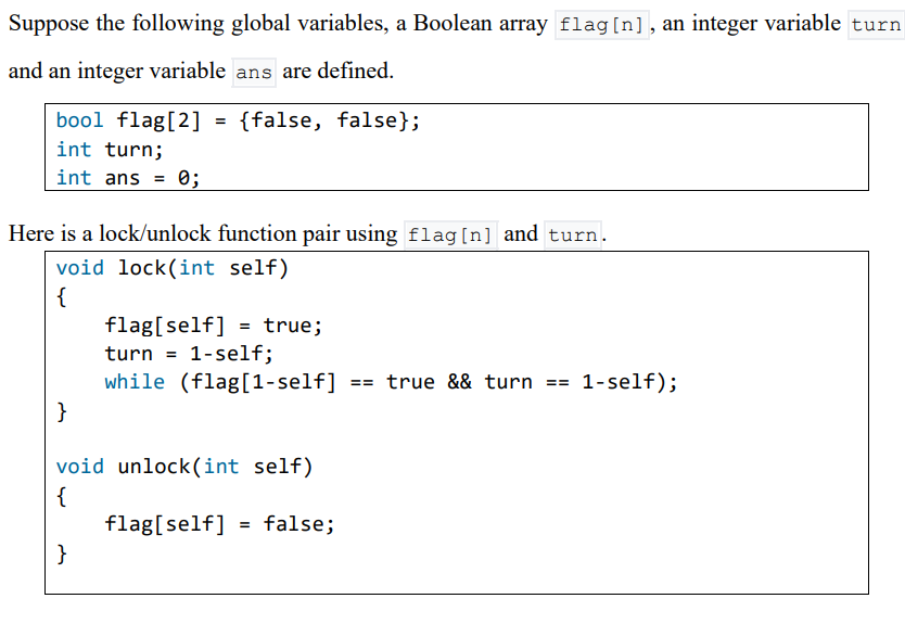 Solved Suppose the following global variables, a Boolean | Chegg.com