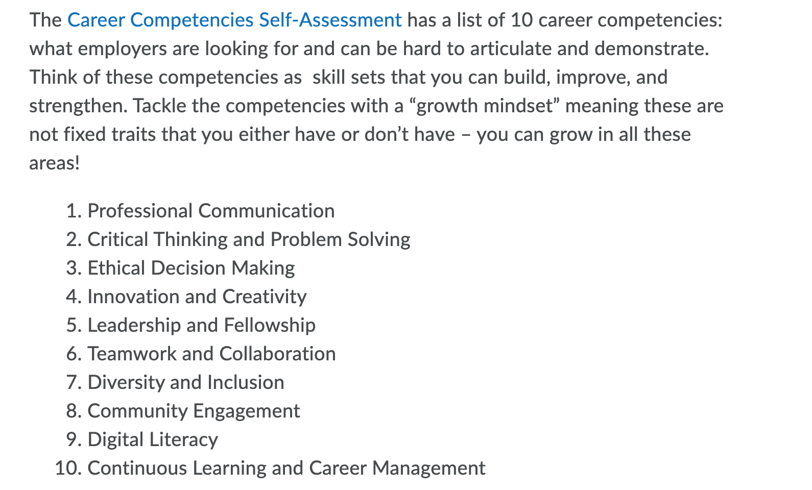 Solved The Career Competencies Self-Assessment has a list of | Chegg.com
