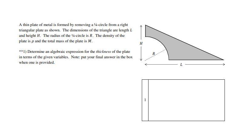Solved A thin plate of metal is formed by removing a | Chegg.com