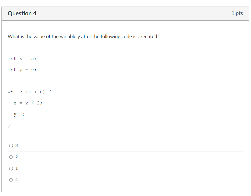 Solved What is the value of the variable y after the | Chegg.com