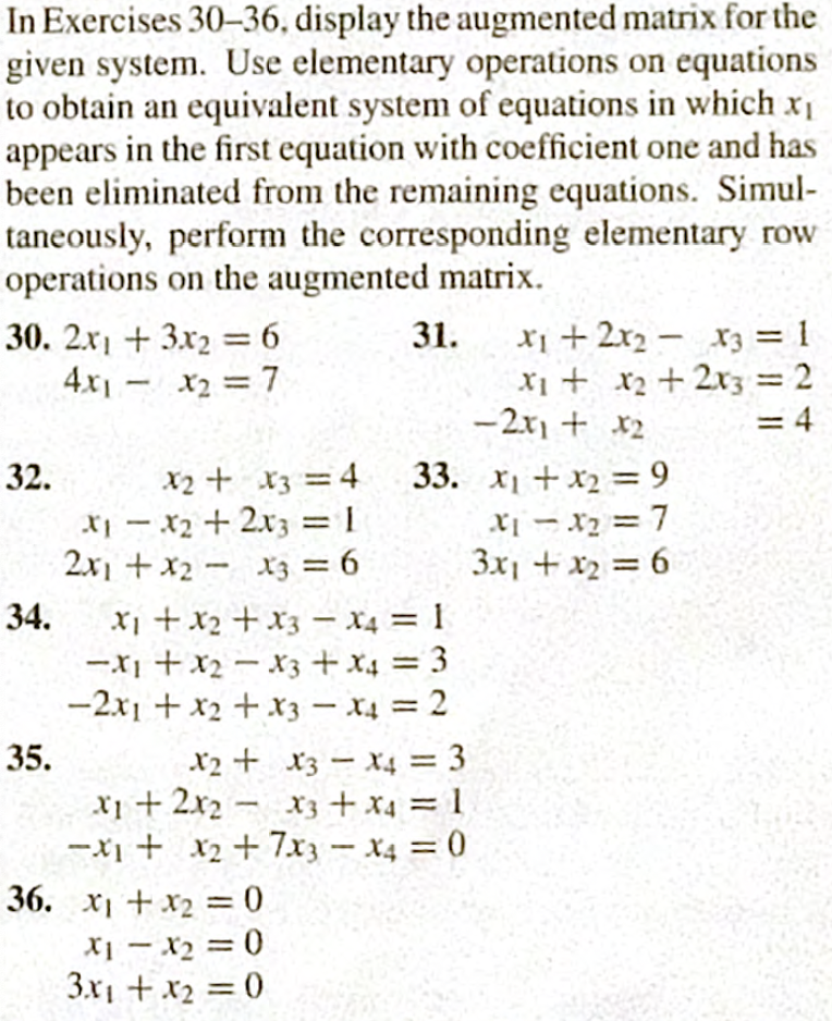 In Exercises 30-36, ﻿display the augmented matrix for | Chegg.com