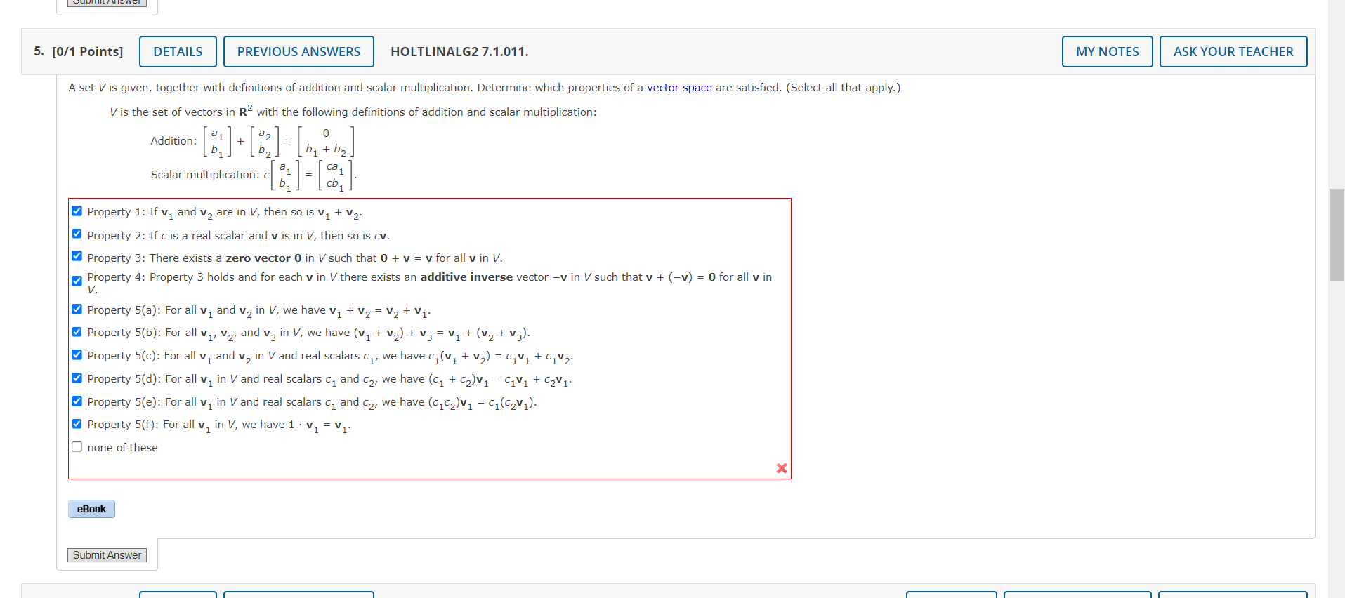 Solved [0/1 ﻿Points]HOLTLINALG2 7.1.011.A set V ﻿is given, | Chegg.com