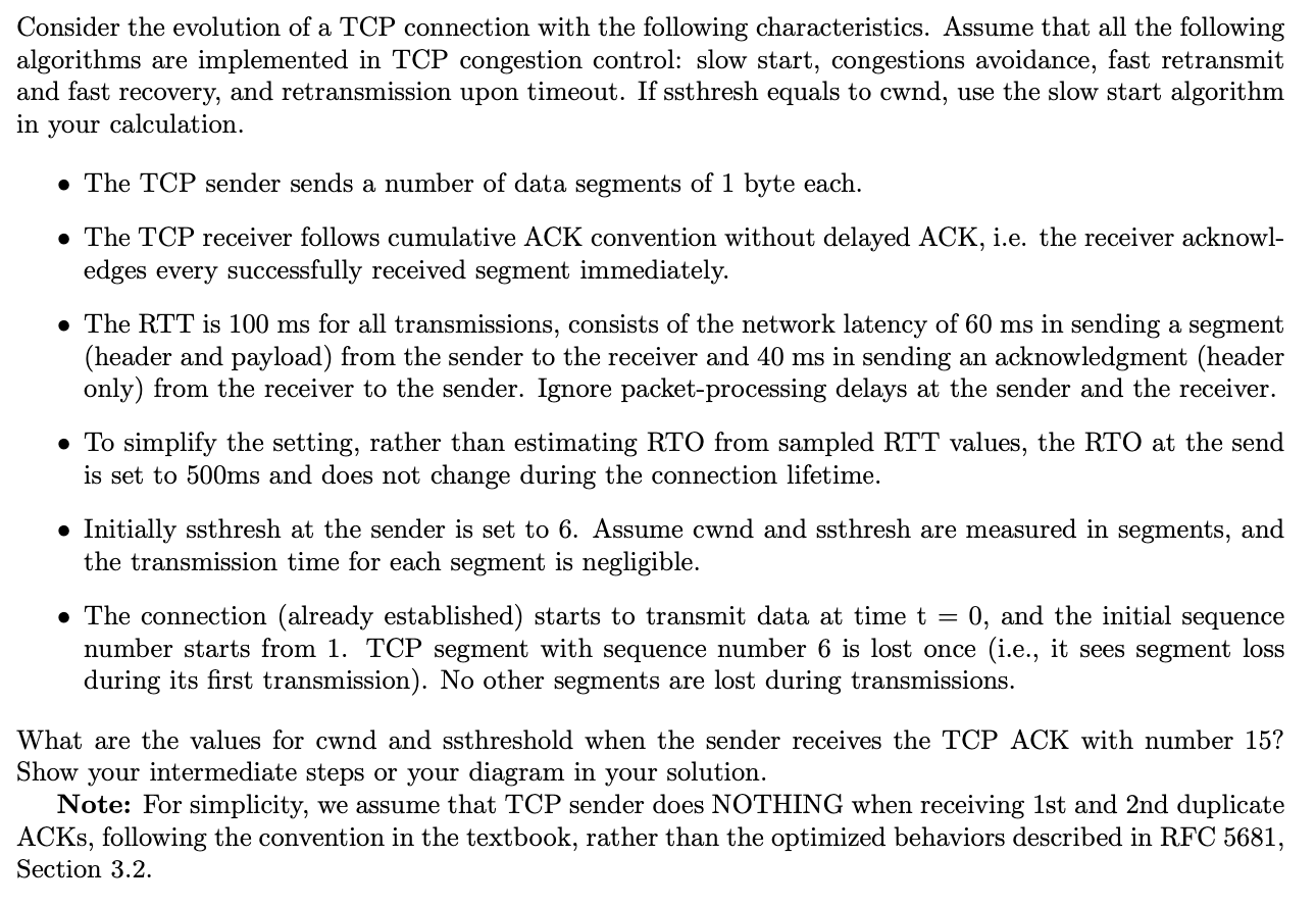 Solved Consider the evolution of a TCP connection with the | Chegg.com