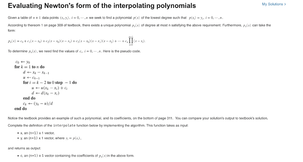 Solved Evaluating Newton's form of the interpolating | Chegg.com