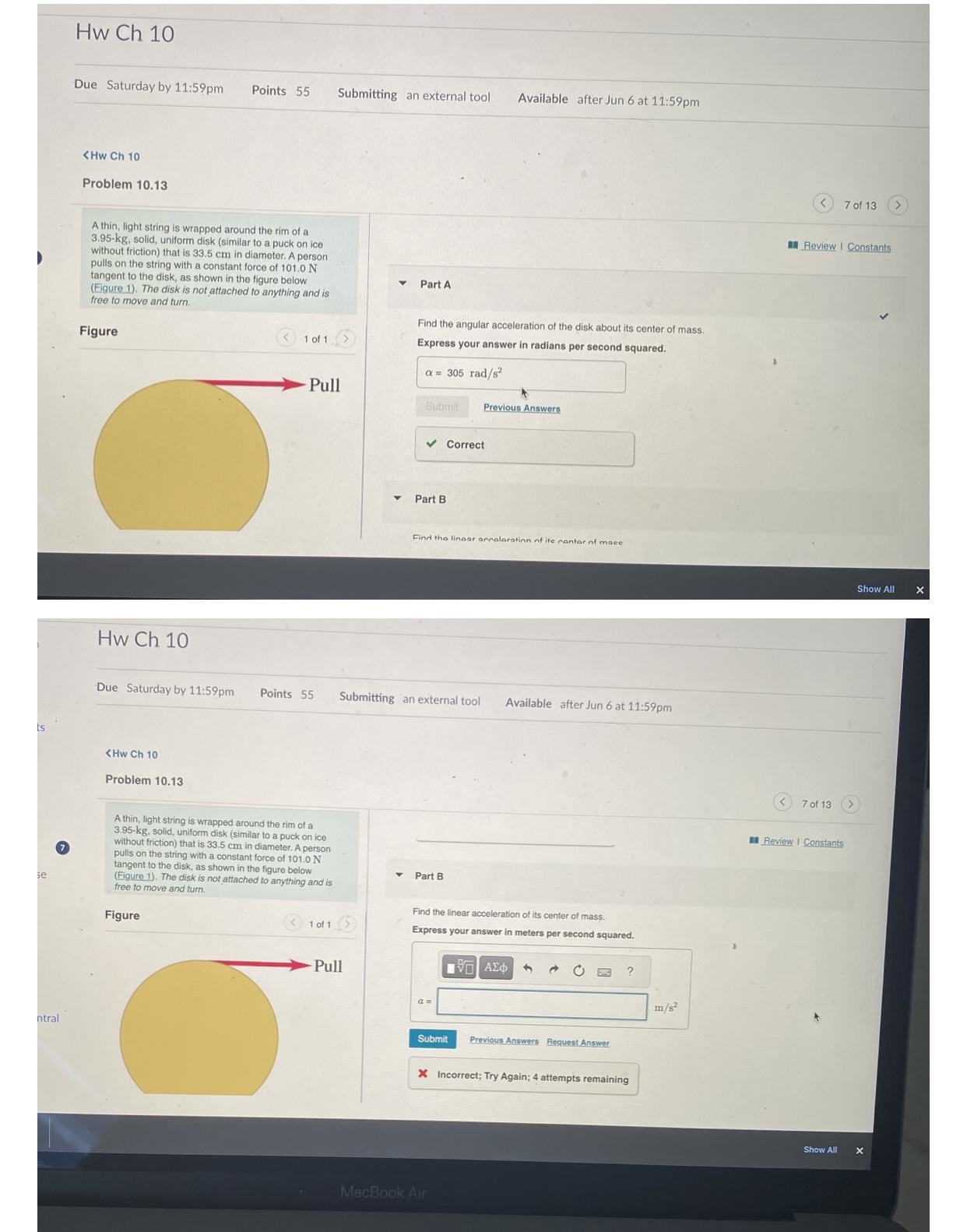 Solved A thin, light string is wrapped around the rim of a | Chegg.com