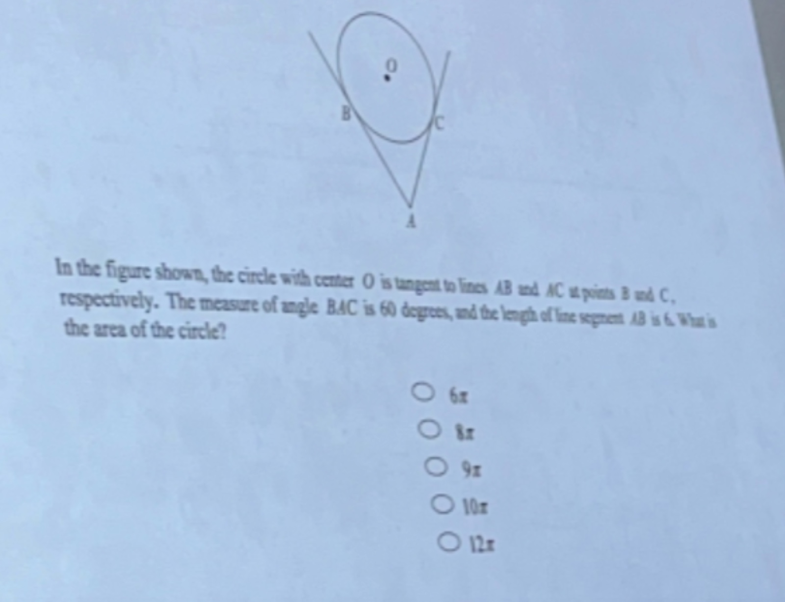 Solved the area of the circle?6π8π9r12π | Chegg.com