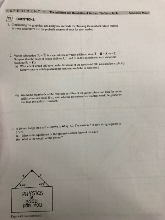 Solved EXPERIMENT 6 The Addition and Resolution of Vectors: | Chegg.com