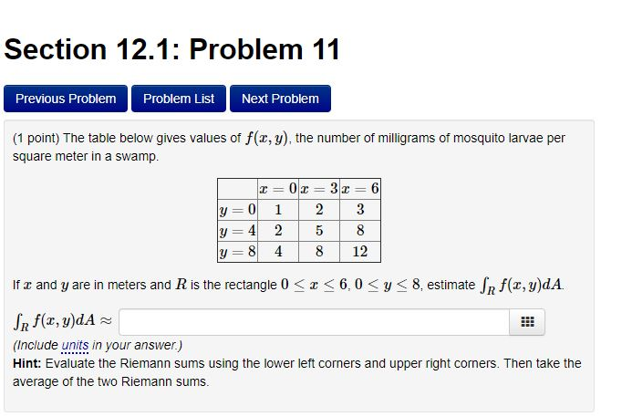 Solved Section 12.1: Problem 11 Previous Problem Problem | Chegg.com