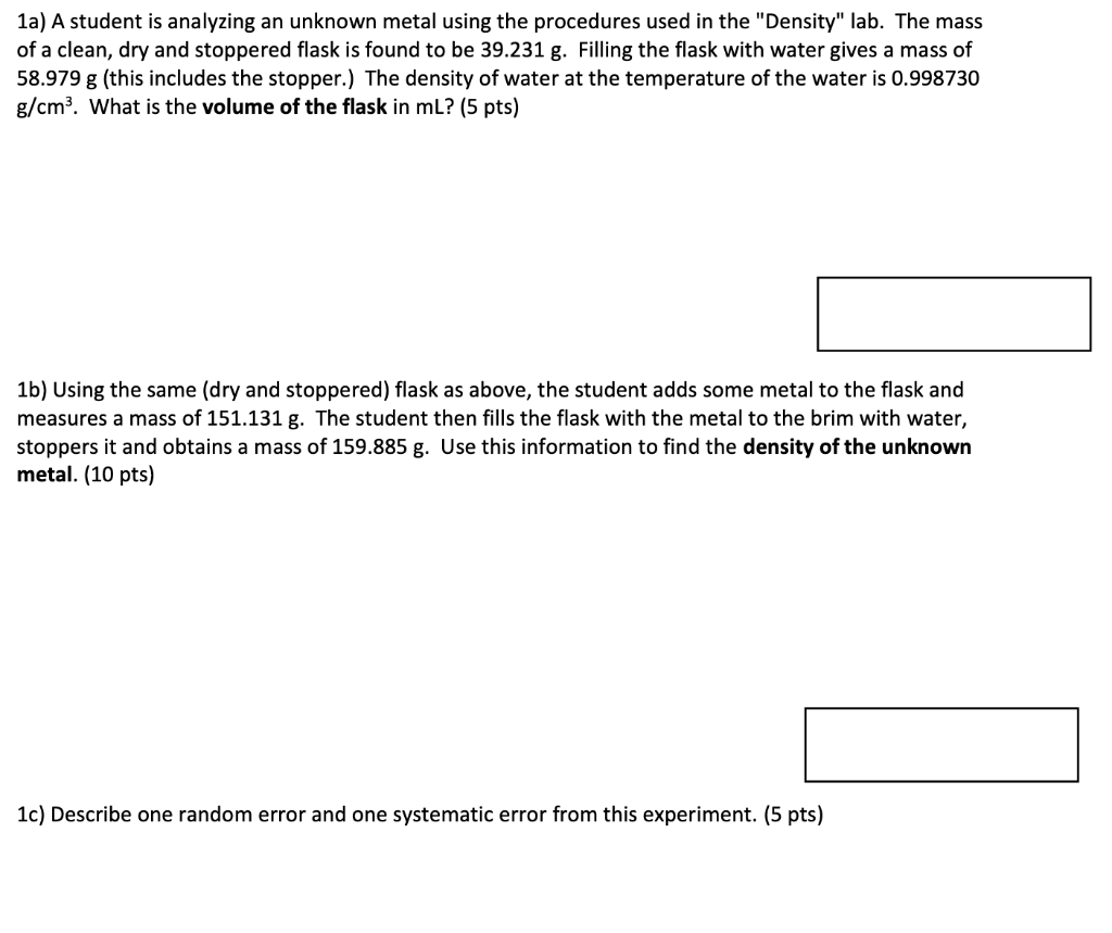 Solved 1a) A student is analyzing an unknown metal using the | Chegg.com