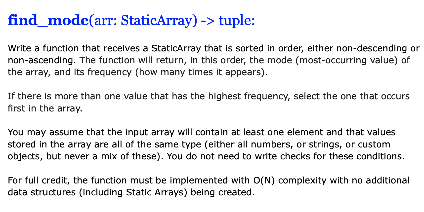 Findmodearr Staticarray Tuple Write A 