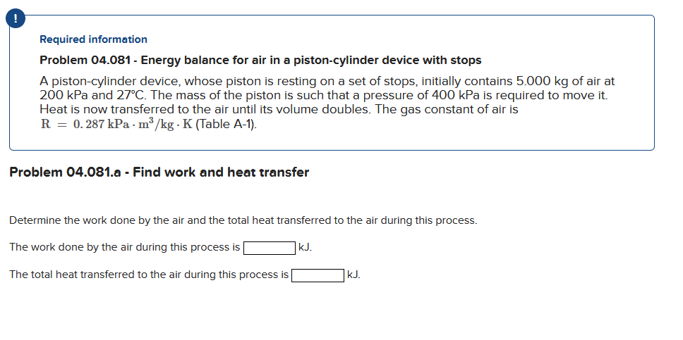 Solved !Required informationProblem 04.081 - ﻿Energy balance | Chegg.com