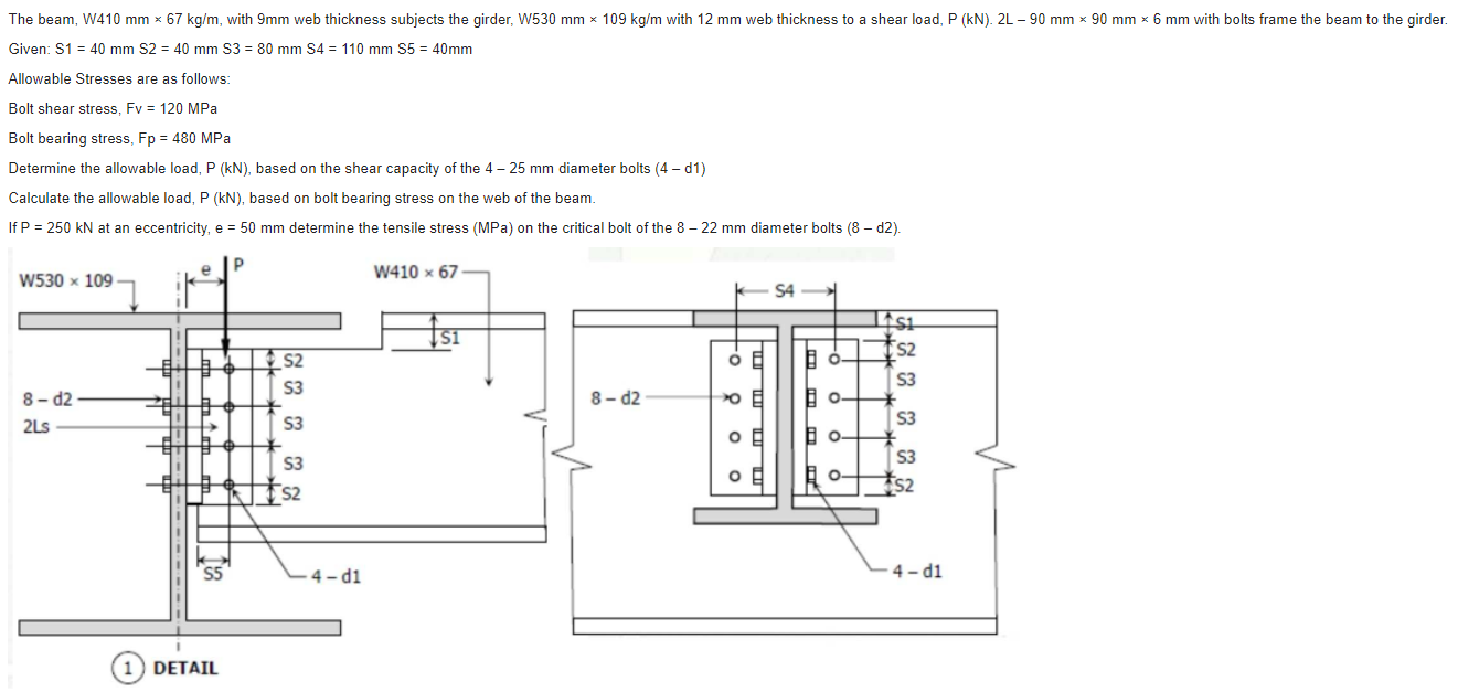 Solved The beam, W410 mm x 67 kg/m, with 9mm web thickness | Chegg.com
