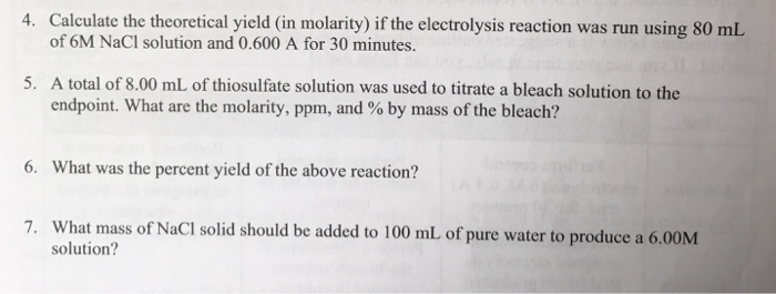Solved Calculate the theoretical yield (in molarity) if the | Chegg.com