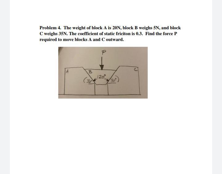 Solved Problem 4. The weight of block A is 20N, block B | Chegg.com