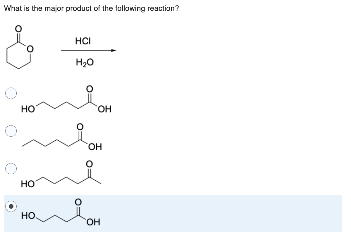 Solved What is the major product of the following reaction? | Chegg.com