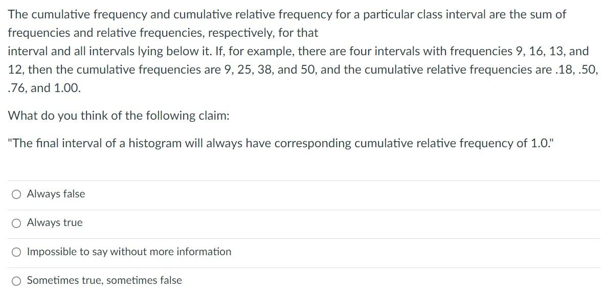 Solved The cumulative frequency and cumulative relative | Chegg.com