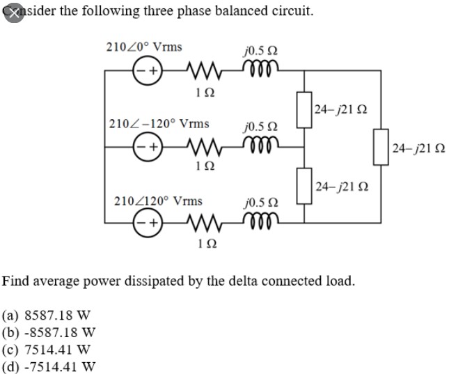 Solved Xnsider the following three phase balanced circuit. | Chegg.com