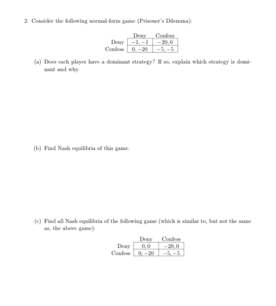 Solved 2. Consider the following normal-form game | Chegg.com