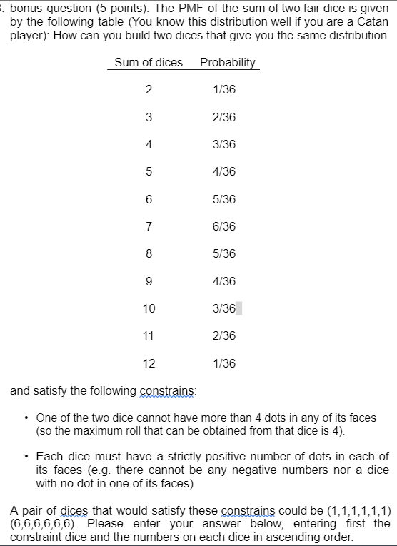 Solved bonus question (5 points): The PMF of the sum of two | Chegg.com