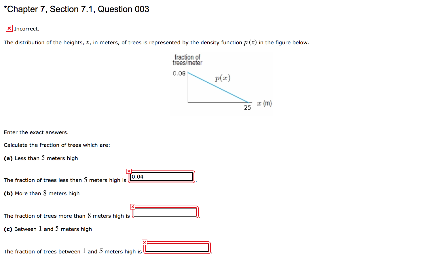 Solved *Chapter 7, Section 7.1, Question 003 |xIncorrect. | Chegg.com