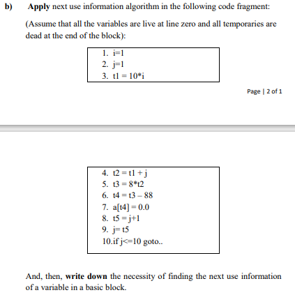 Solved b) Apply next use information algorithm in the | Chegg.com