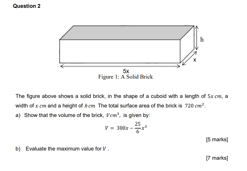 Solved Question 2 h х 5x Figure 1: A Solid Brick The figure | Chegg.com