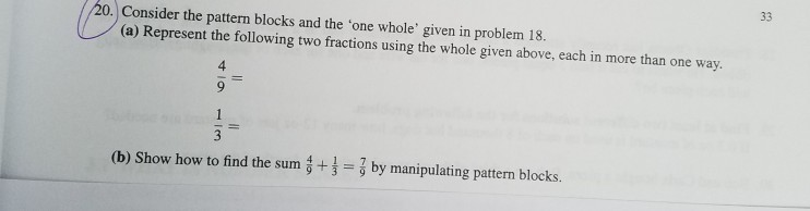 Solved 20. Consider the pattern blocks and the 'one whole' | Chegg.com