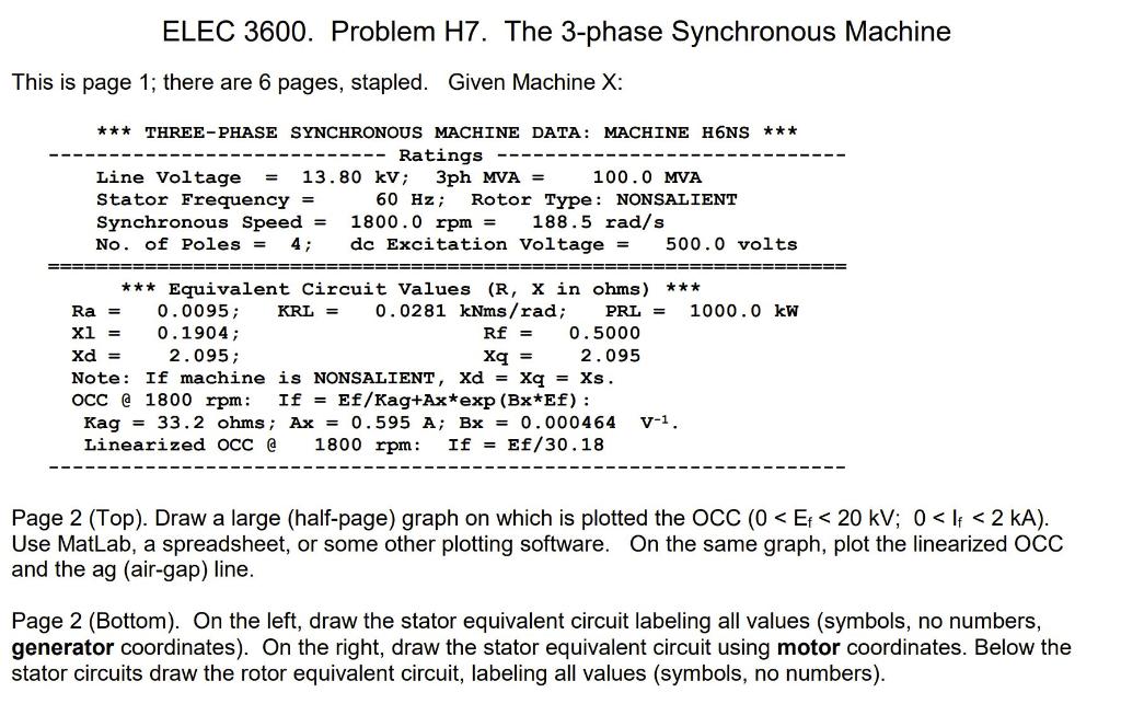 Solved ELEC 3600. Problem H7. The 3-phase Synchronous | Chegg.com