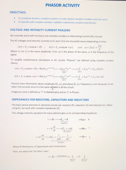Solved PHASOR ACTIVITY OBJECTIVES: To transform binomic | Chegg.com