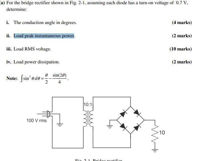 Solved (a) For the bridge rectifier shown in Fig. 2-1, | Chegg.com
