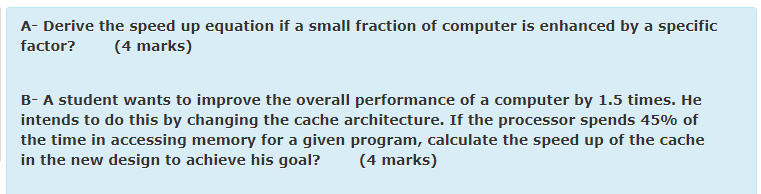 Solved A-Derive the speed up equation if a small fraction of | Chegg.com