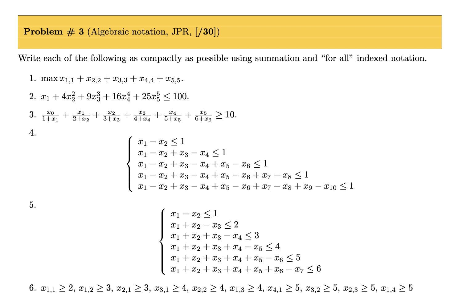 Solved Problem \# 3 (Algebraic notation, JPR, [/30]) Write | Chegg.com