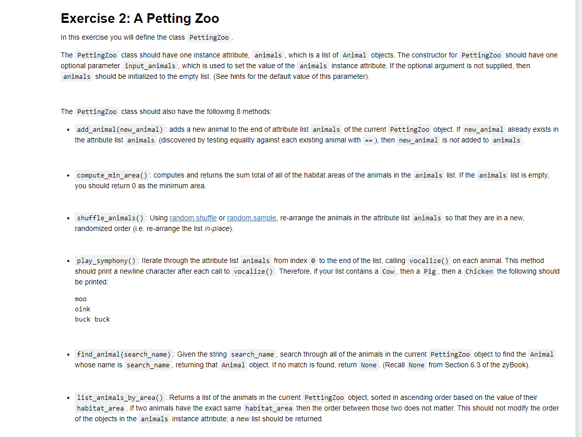 Solved Exercise 2: A Petting Zoo In this exercise you will | Chegg.com