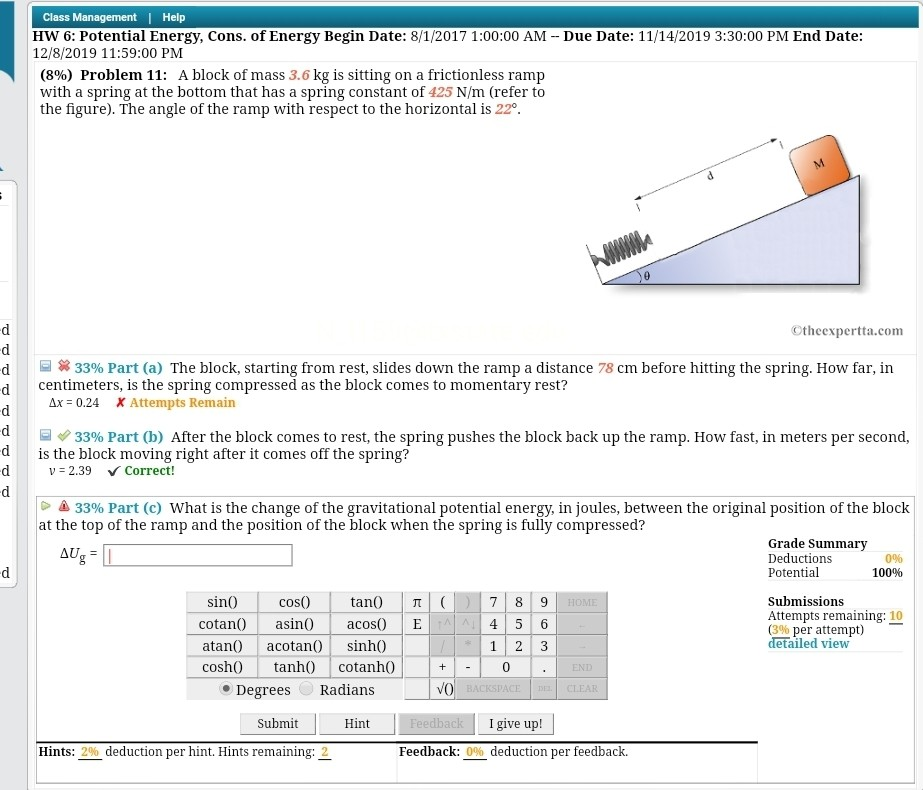 Solved: Class Management | Help HW 6: Potential Energy, Co... | Chegg.com