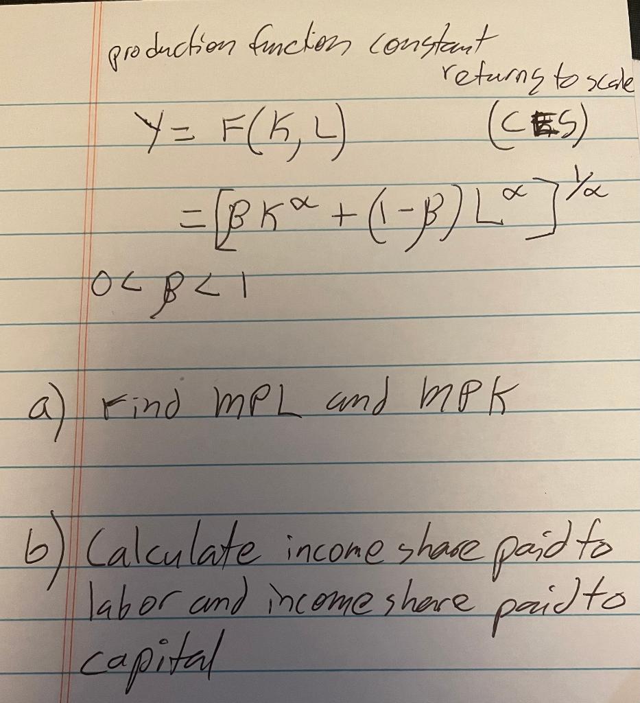 Solved production function constant returns to scale | Chegg.com