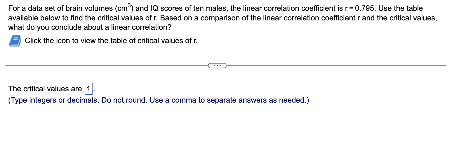 Solved For a data set of brain volumes (cm3) and IQ scores | Chegg.com