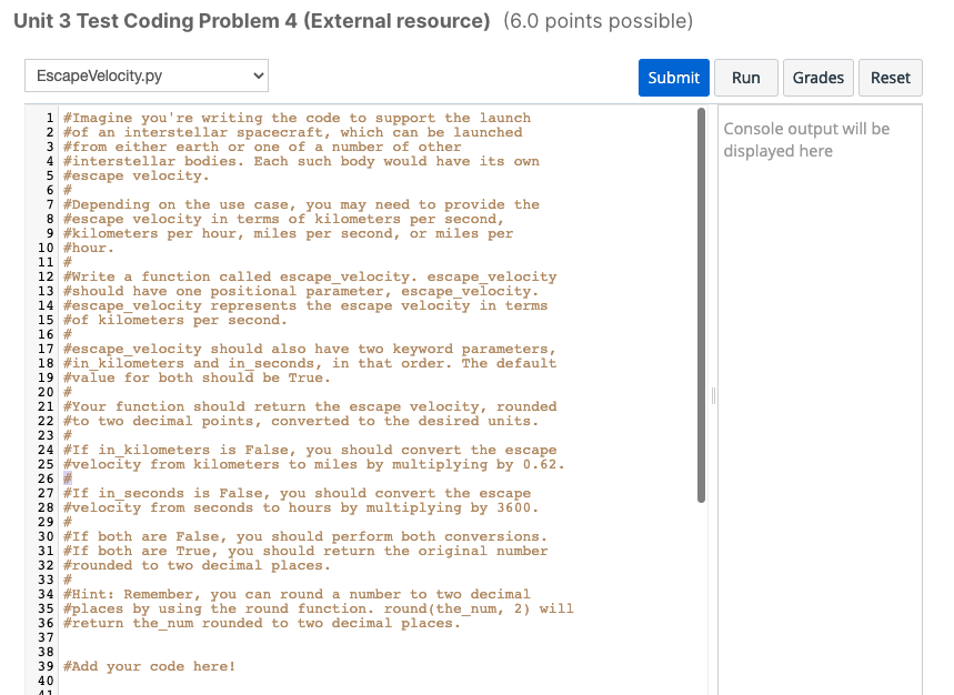 Solved Unit 3 Test Coding Problem 1 (External resource) (6.0 | Chegg.com